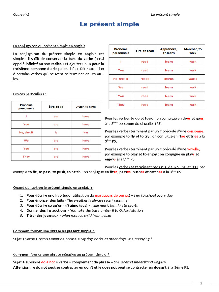 Comprendre le présent simple en anglais | PDF | Verbe | Phrase