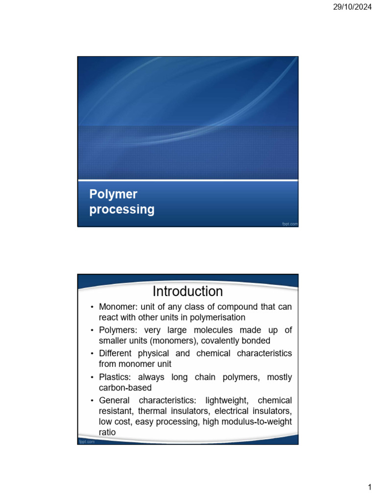 Polymer Processing Slides | PDF | Polymers | Plastic