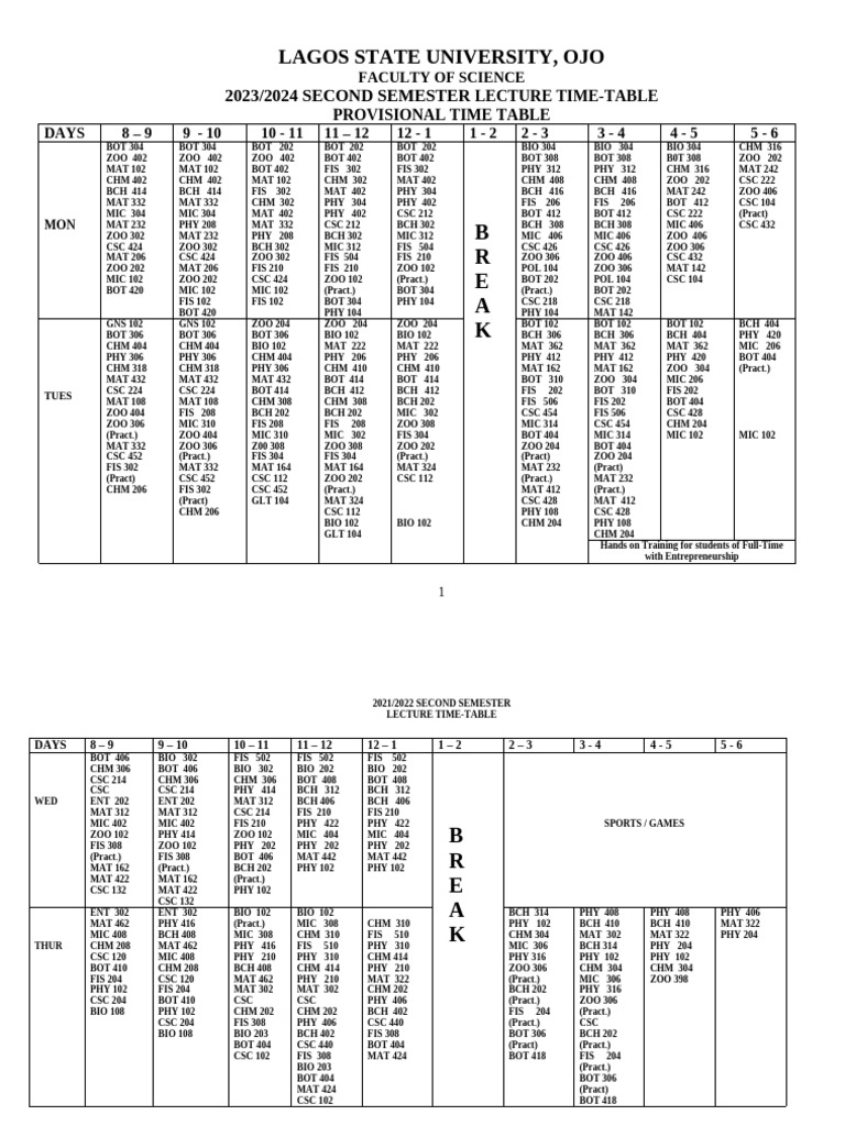 2023-2024 Fos Provisional 2nd Semester Lecture Time-Table | PDF