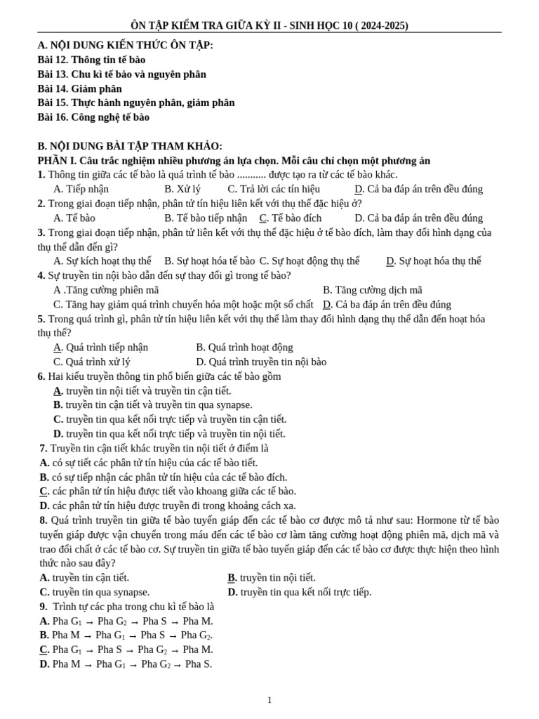ĐA NỘI DUNG ÔN TẬP KIỂM TRA GK II - SINH HỌC 10 | PDF