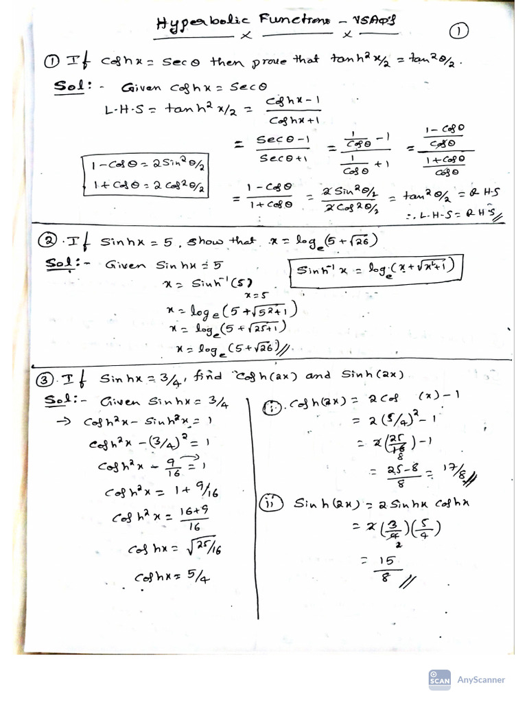 Maths - 1A IMPORTANT VSAQ's in Final Exams With Solutions | PDF