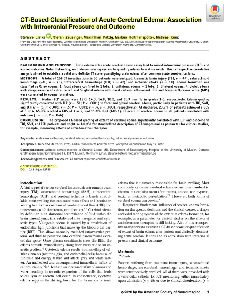 CT Classification of Acute Cerebral Edema | PDF | Traumatic Brain ...