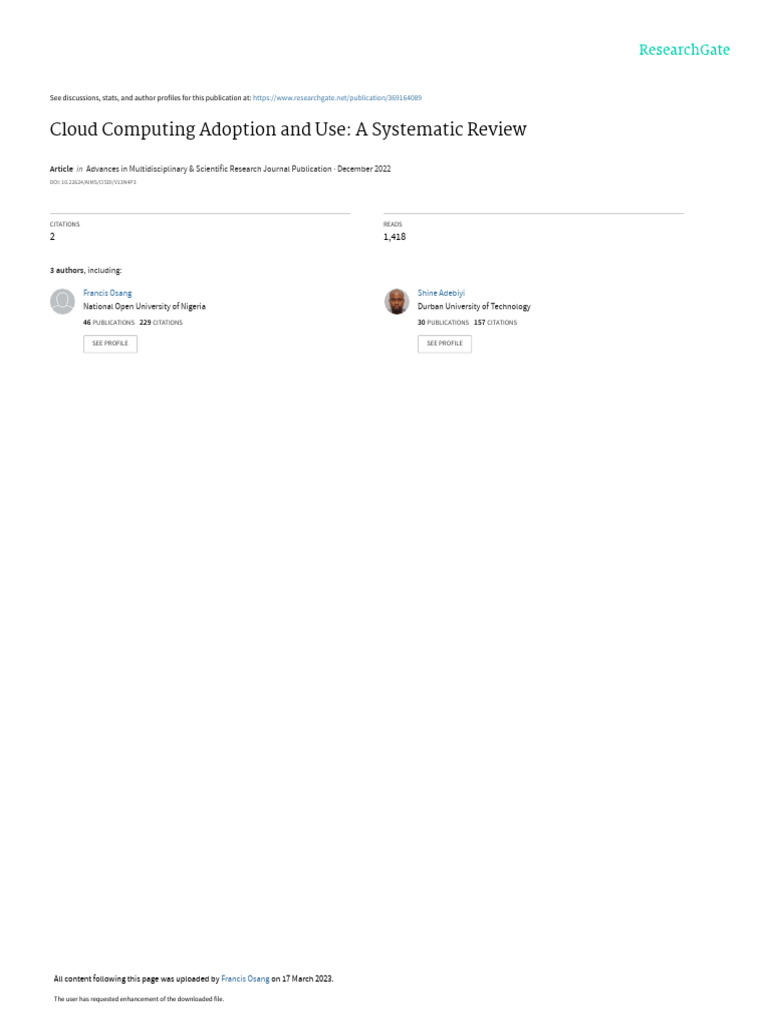 2022 Cloud Computing Adoption and Use | PDF | Cloud Computing | Systematic Review