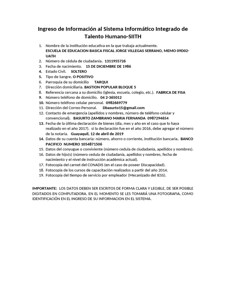 requisitos ingreso infor al SIITH | PDF