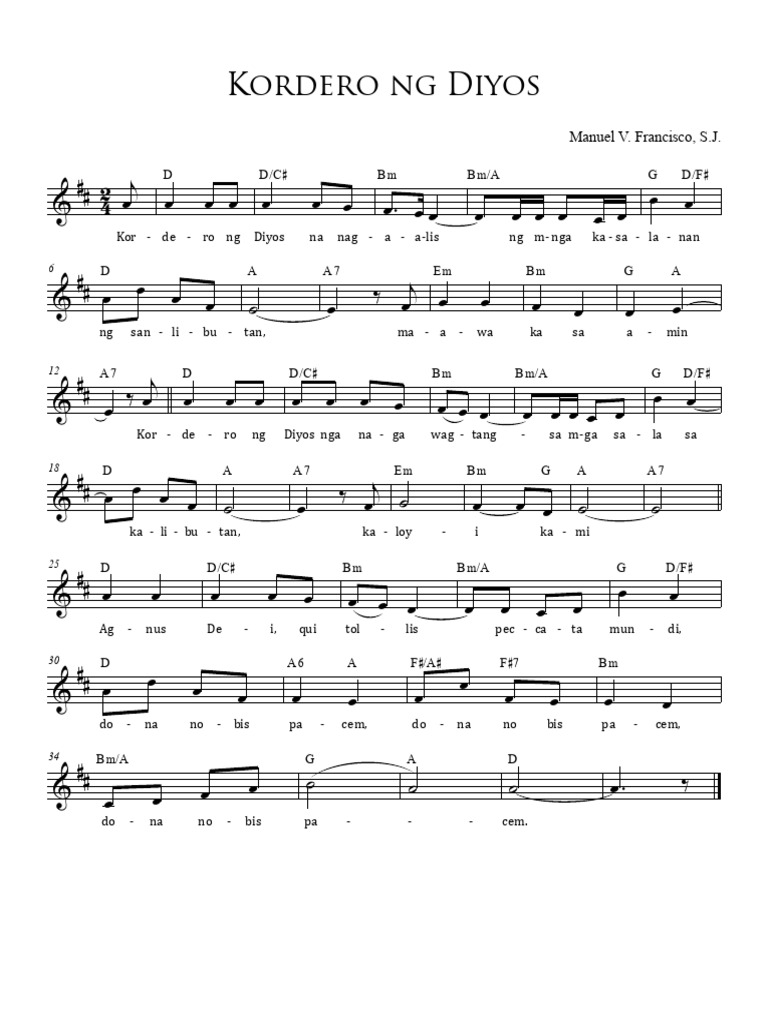 Kordero NG Diyos (Papal Visit) - Music Sheet - Melody+Chords | PDF