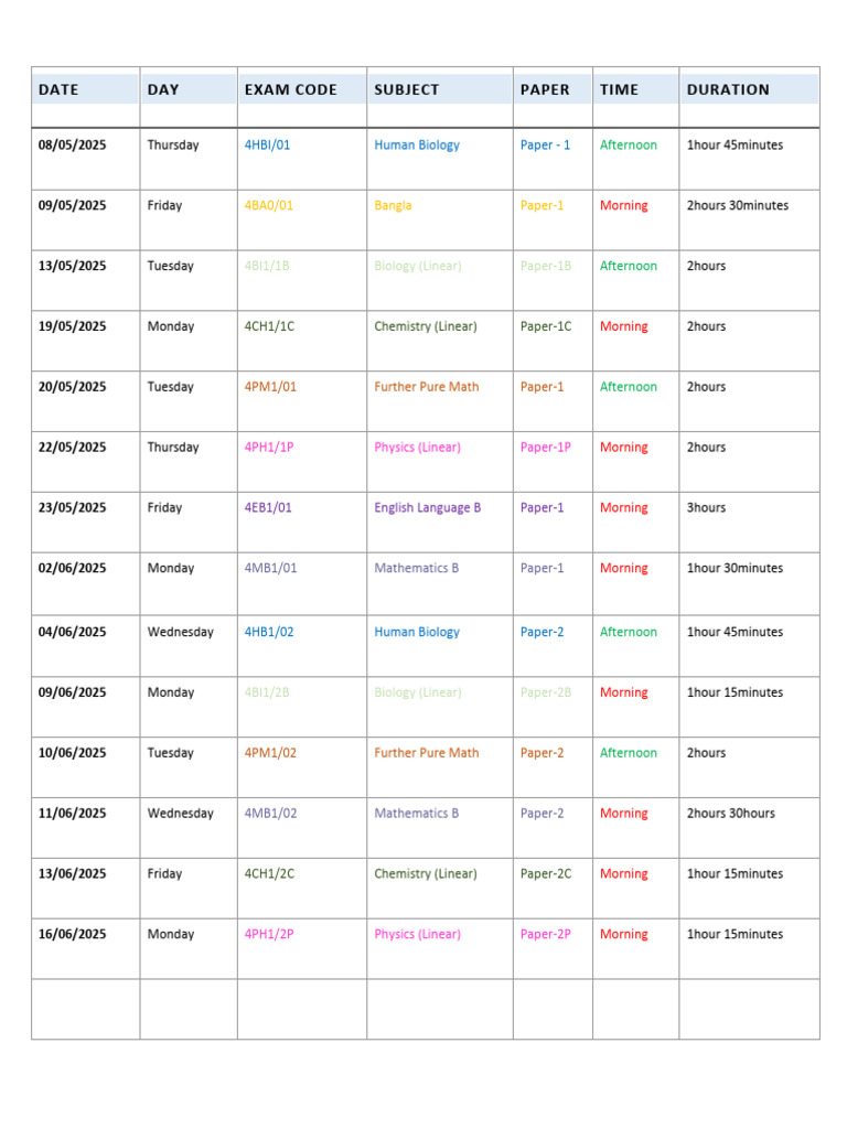 IGCSE June25 TimeTable | PDF