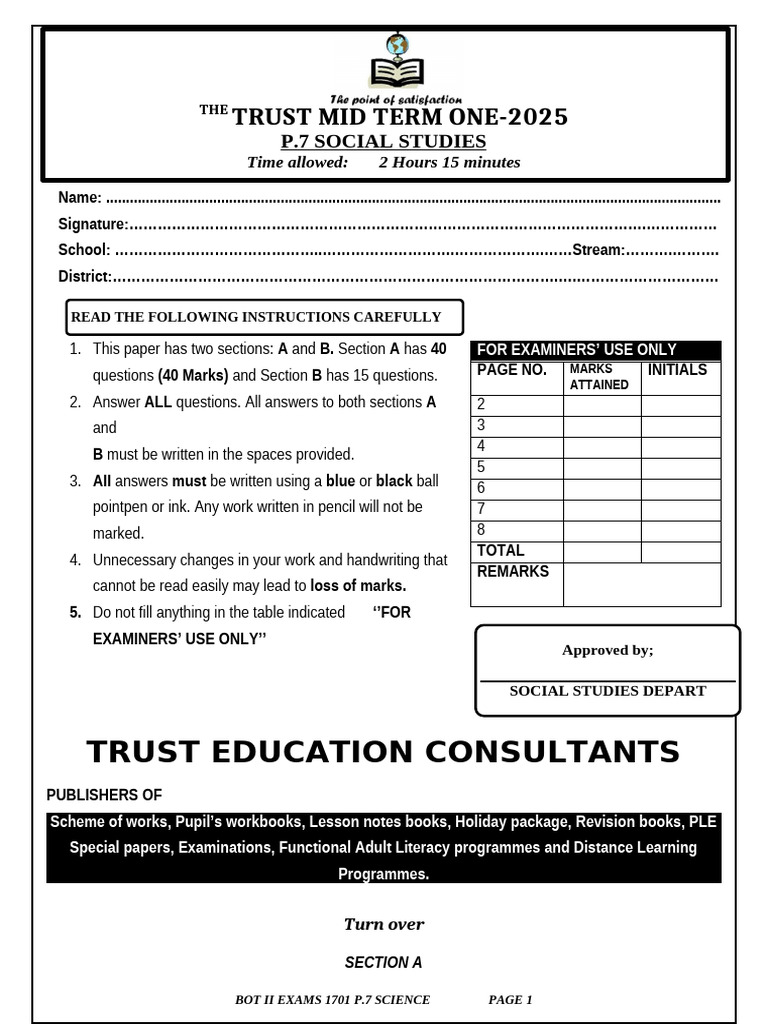 P7 SCIENCE MID Term One - 2025 | PDF