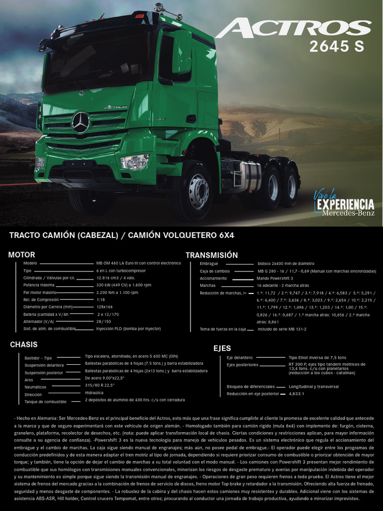 Ficha Actros 2645 2023 | PDF | Eje | Sistema de freno antibloqueo