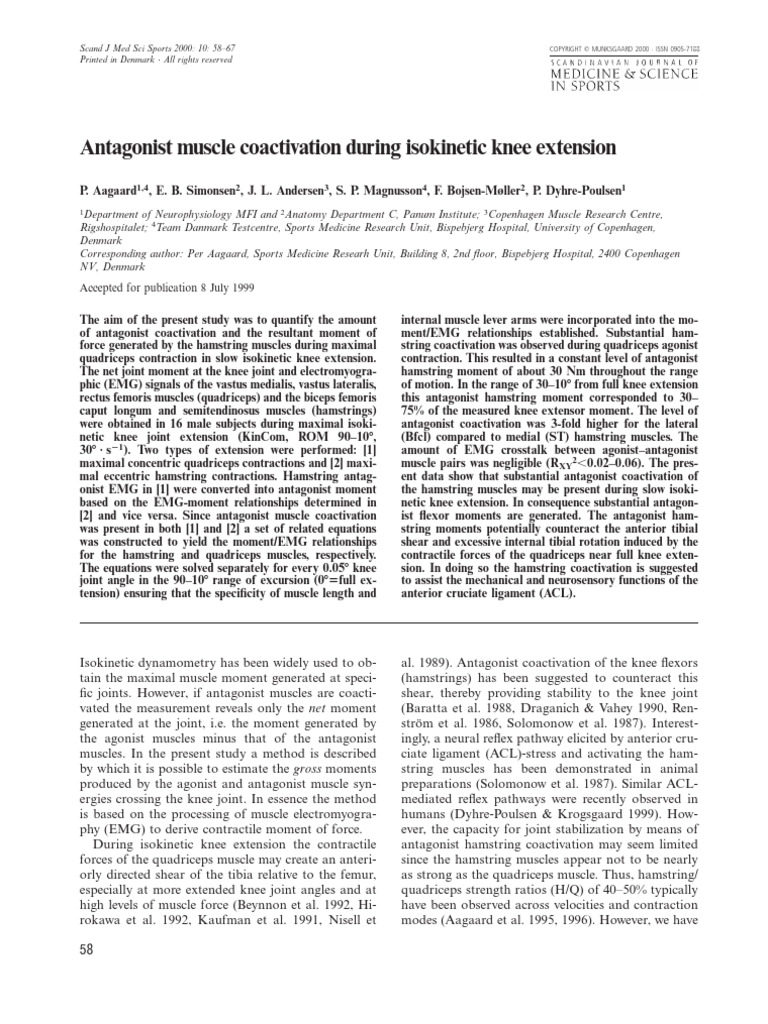 Antagonist Muscle Coactivation During Isokinetic Knee Extension | PDF ...