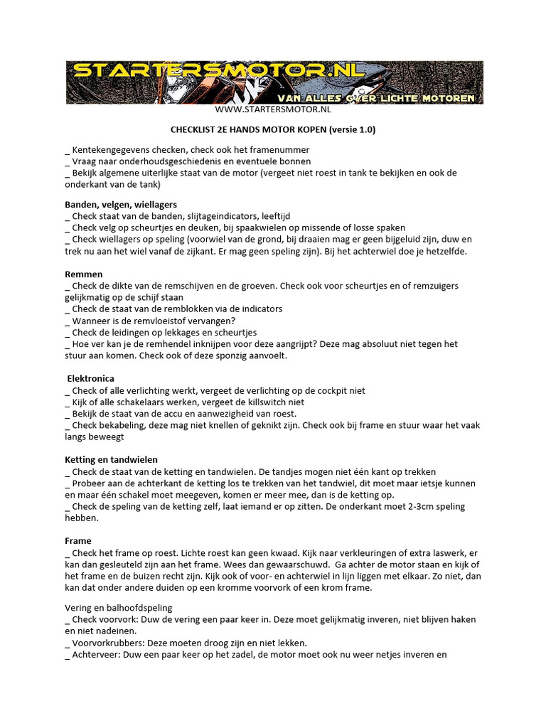 Checklist Motor K Open | PDF