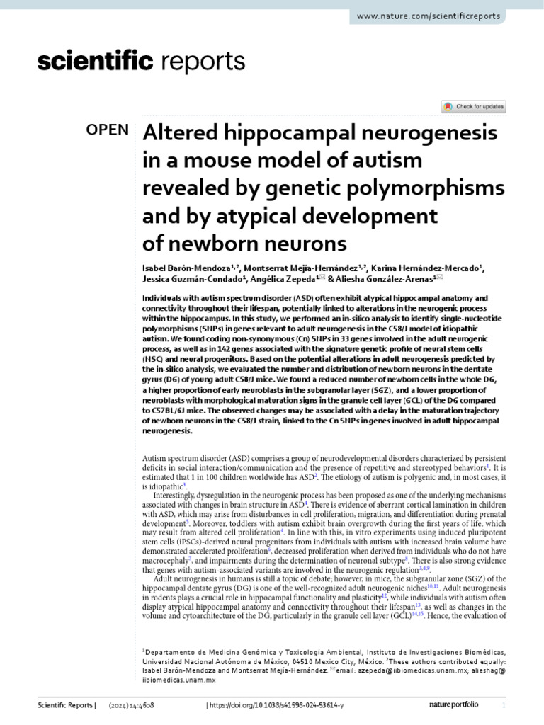 Altered Hippocampal Neurogenesis in A Mouse Model of Autism Revealed by ...