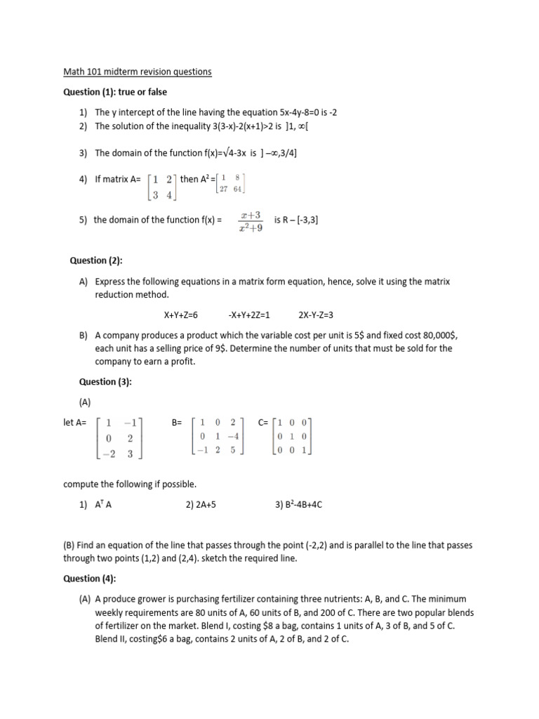Math 101 Revision Questions | PDF | Function (Mathematics) | Equations