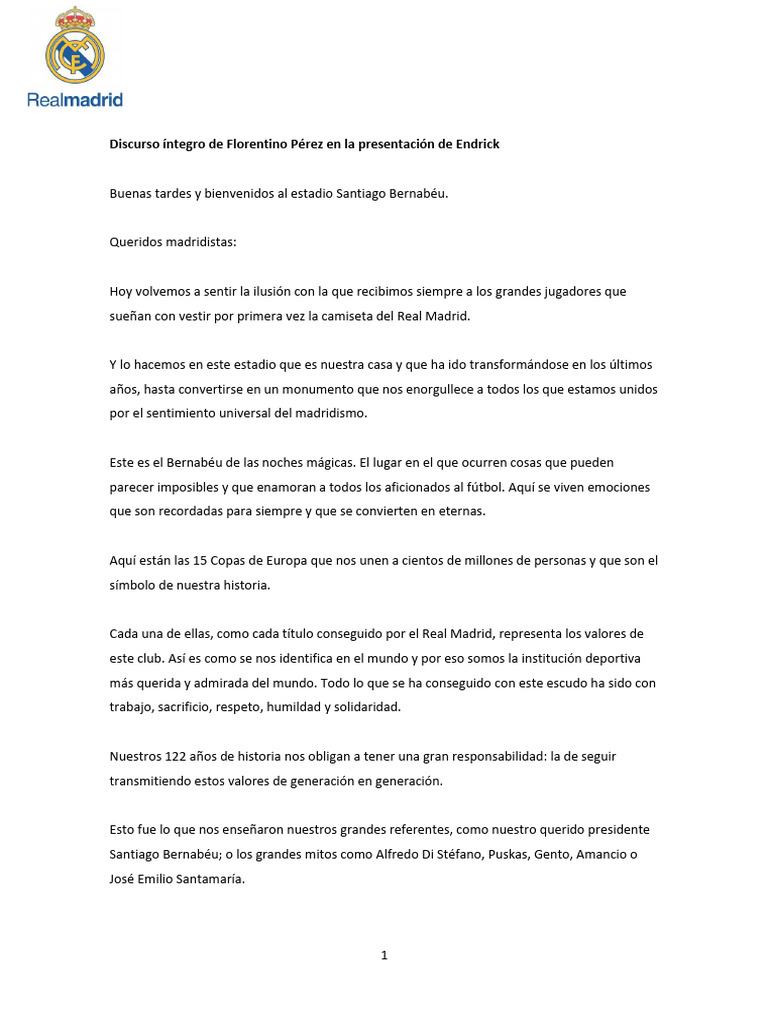 Discurso de Endrick | PDF | Asociación de Futbol