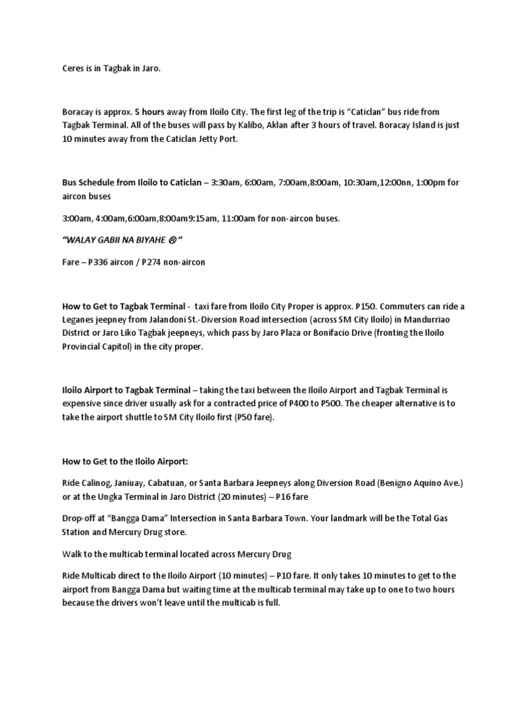 Iloilo Bus Guide | PDF | Taxicab | Public Transport