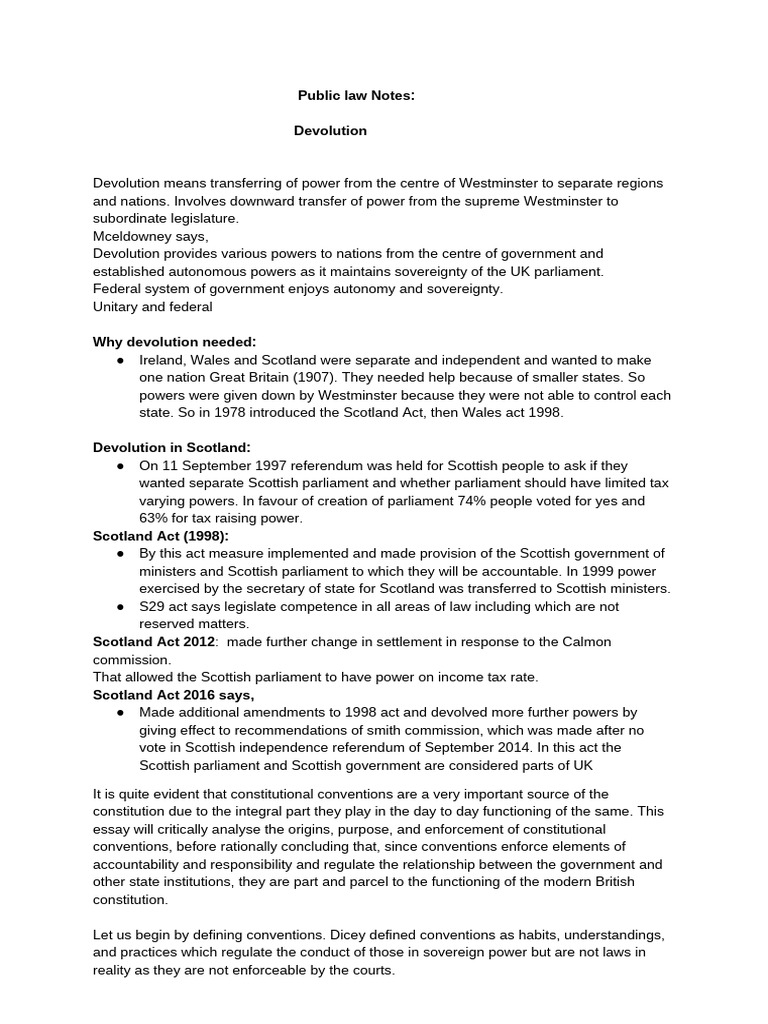 Public Law Notes | PDF | Devolution | Scotland