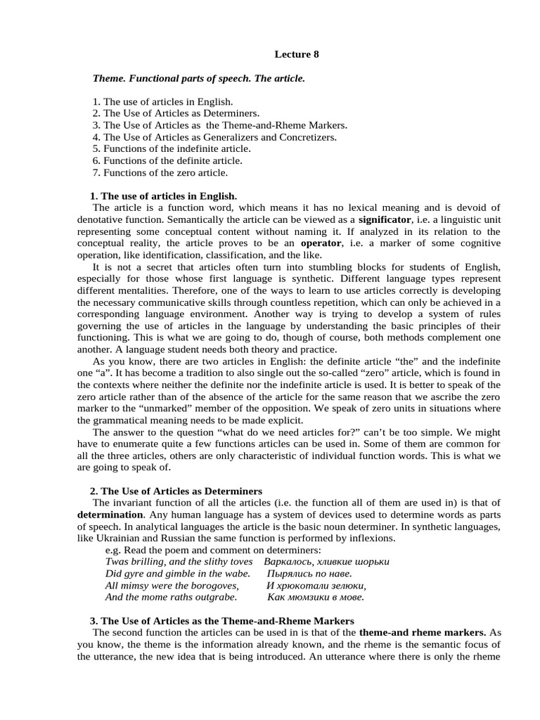 Functions of English Articles | PDF | Noun | Adjective