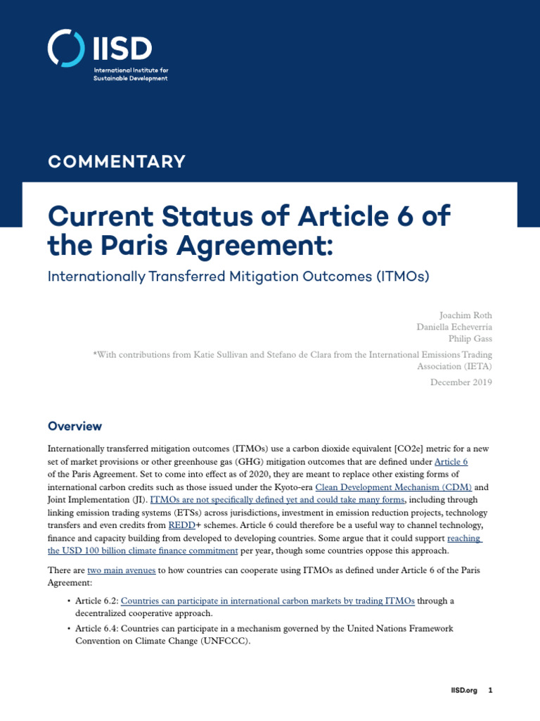 Status Article 6 Paris Agreement | PDF | Clean Development Mechanism ...