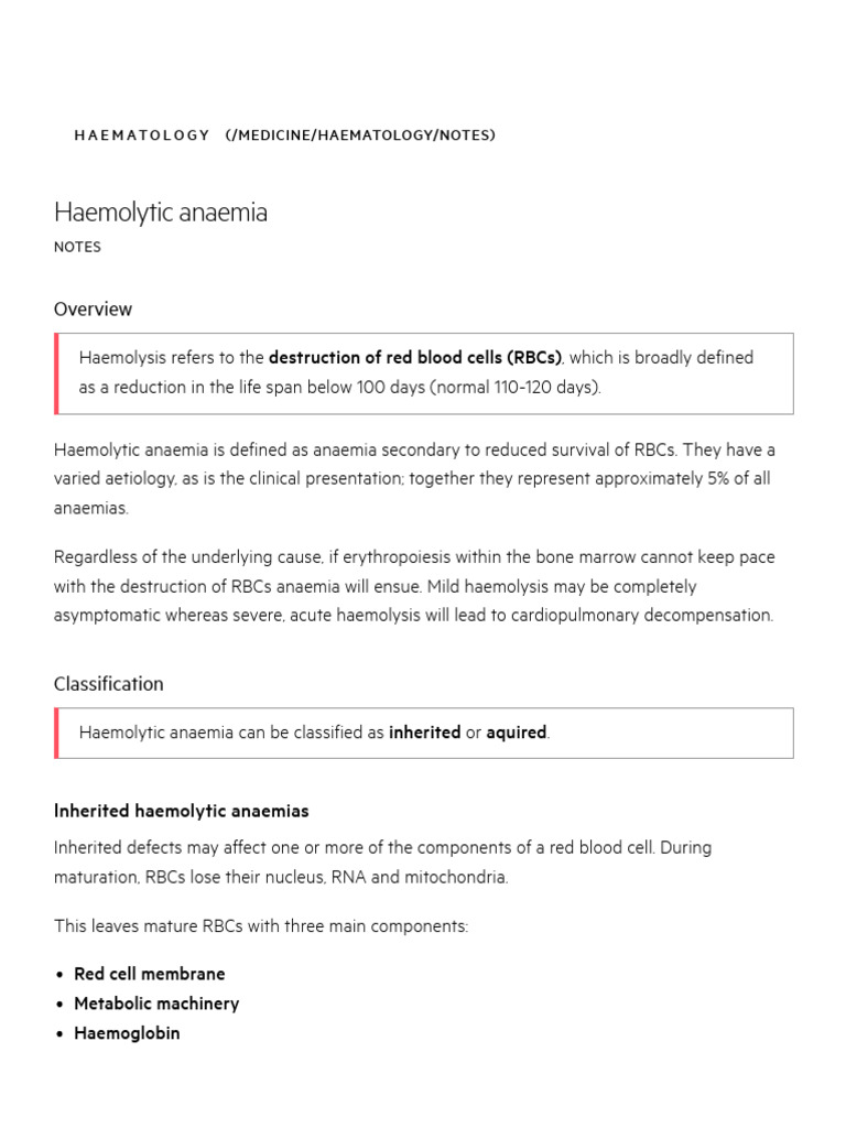 Pulsenotes - Haemolytic Anaemia Notes | PDF | Anemia | Red Blood Cell