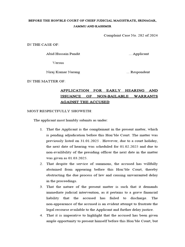 Early Hearing Application | PDF | Affidavit | Justice