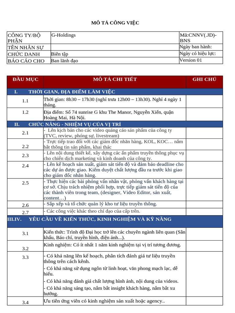 HR001 - MTCV - Biên tập | PDF