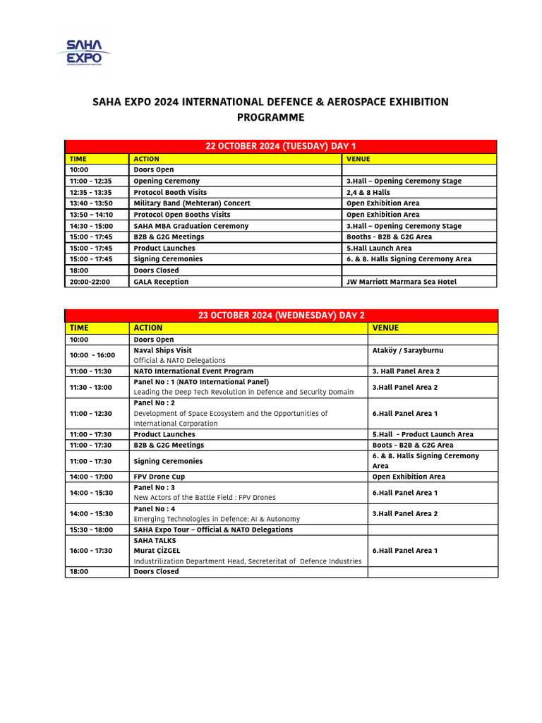SAHA Expo 2024 Defence & Aerospace Agenda | PDF