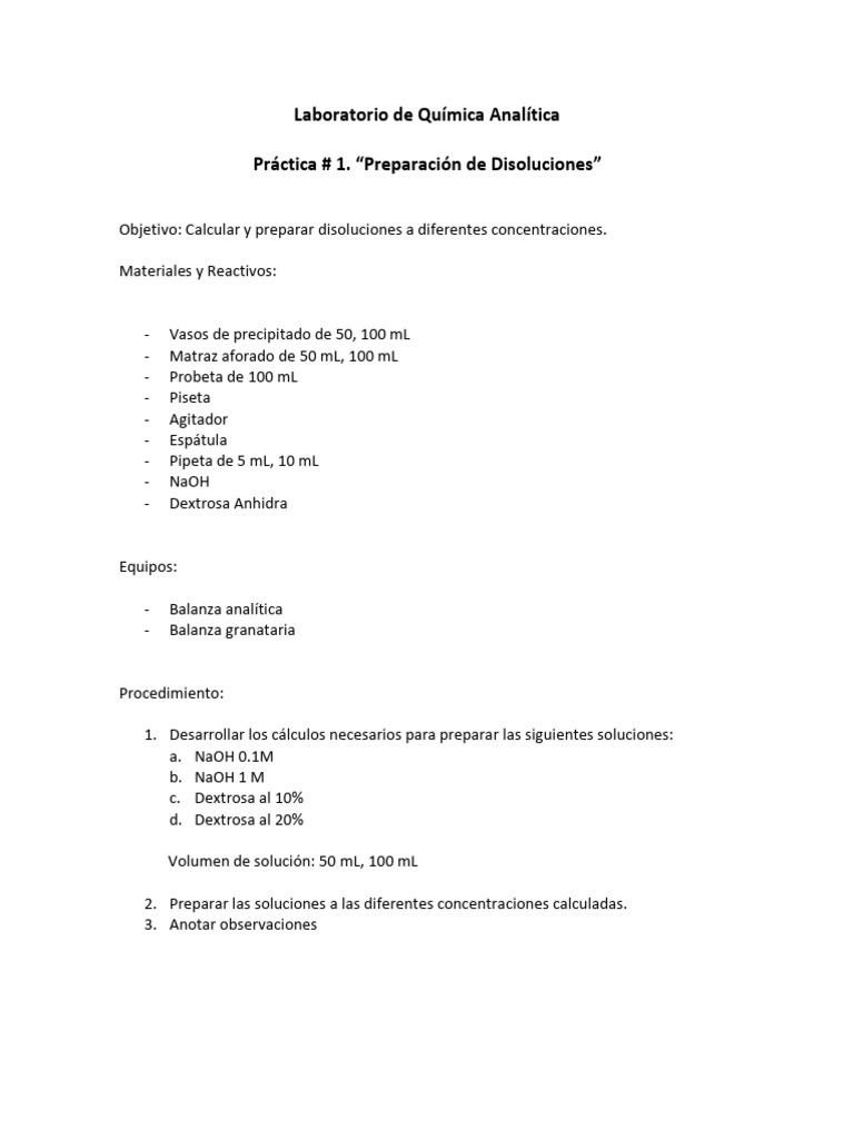 Prática #1 Preparación de Disoluciones | PDF