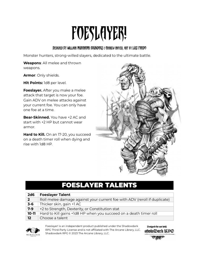 Foeslayer Shadowdark 20250224 Dev5 | PDF