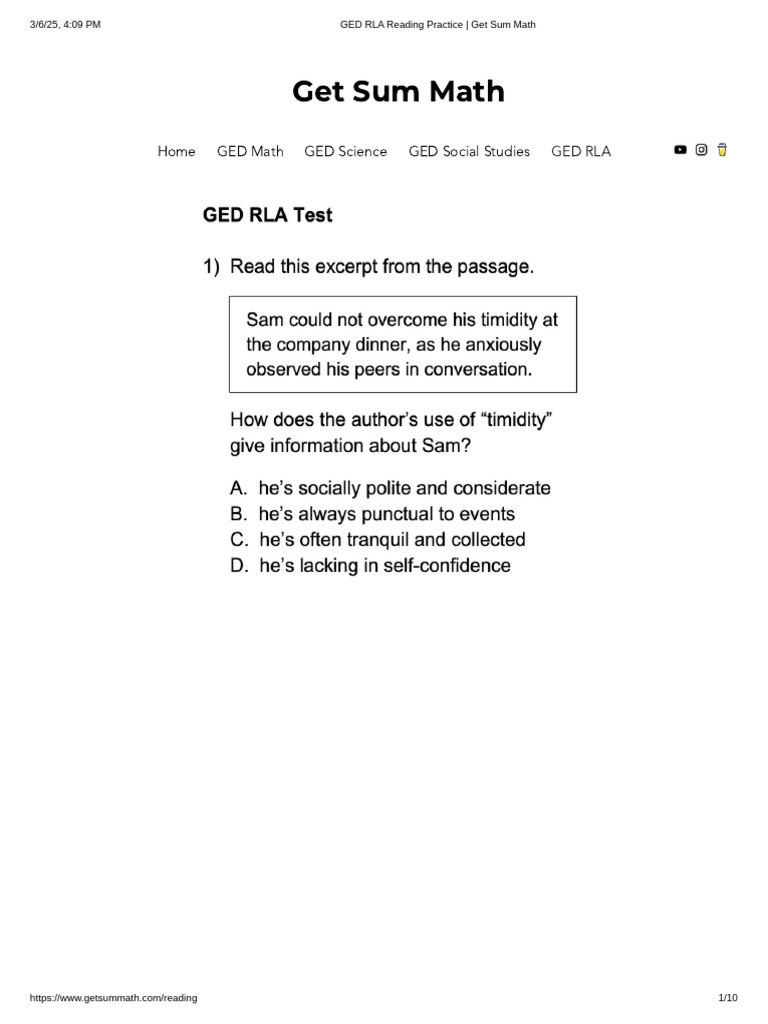 GED RLA Reading Practice - Get Sum Math2 | PDF