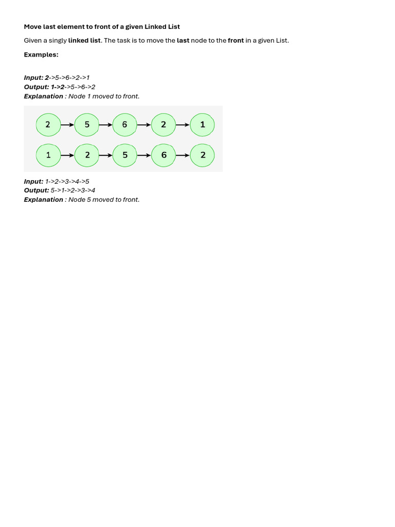 5 - Move Last Element To Front of A Given Linked List | PDF