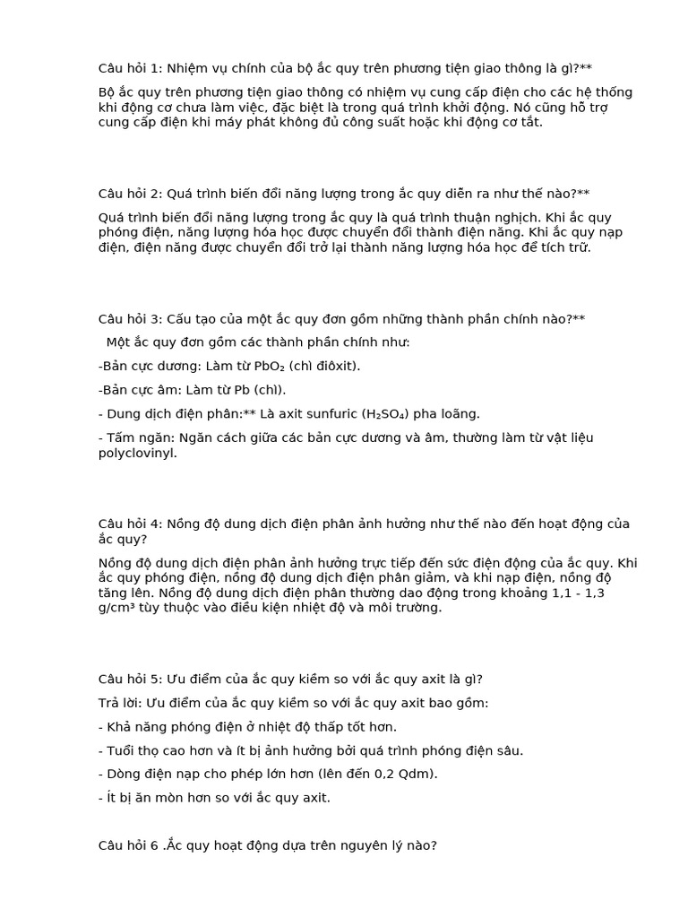 bộ câu hỏi ac quy | PDF