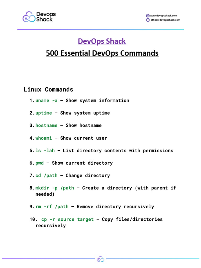 DevOps Shack: Essential Commands Guide | PDF | Command Line Interface ...