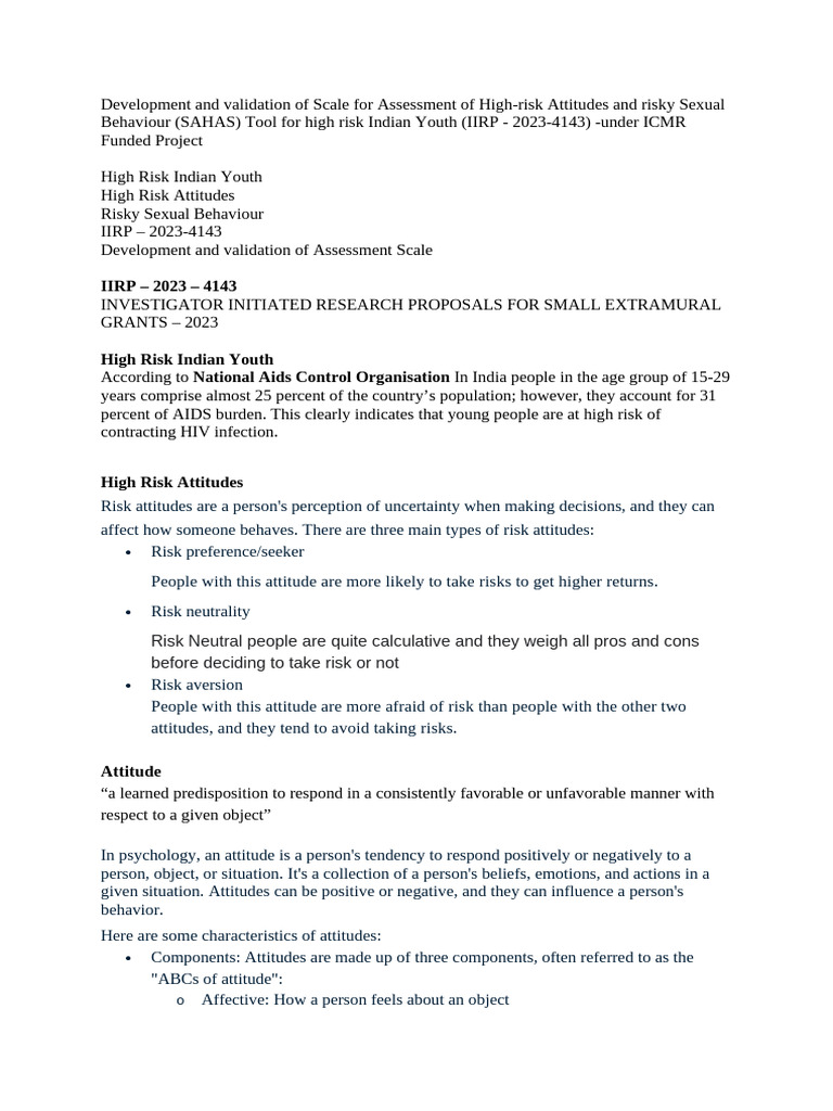 Development and Validation of Scale For Assessment of High | PDF | Attitude (Psychology) | Risk