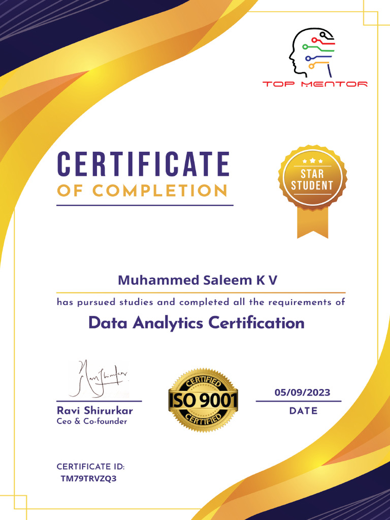 Muhammed Saleem K V Data Analytics Certificate | PDF