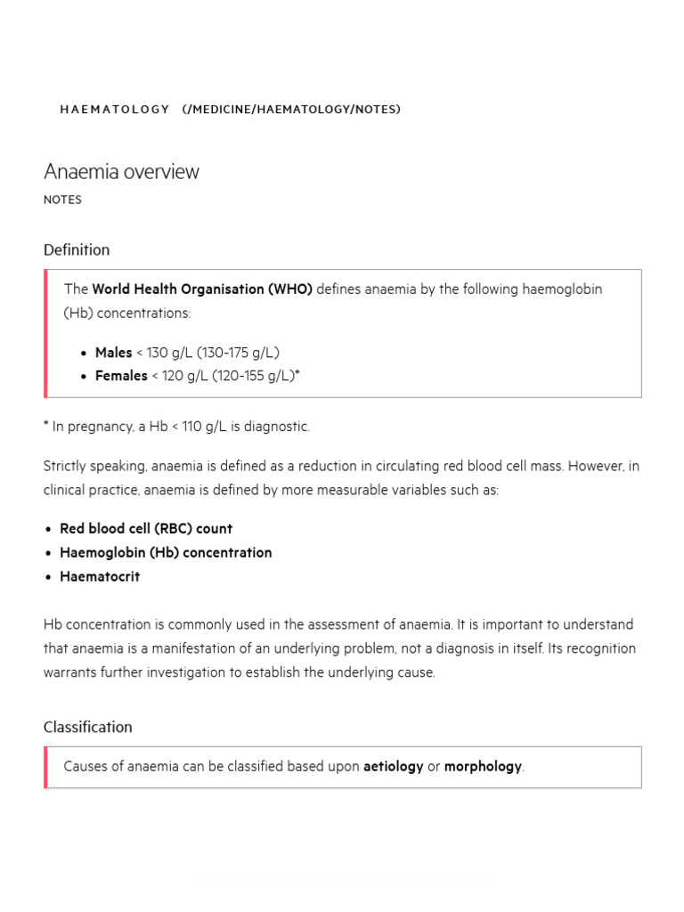 Pulsenotes - Anaemia Overview Notes | PDF | Anemia | Hematology