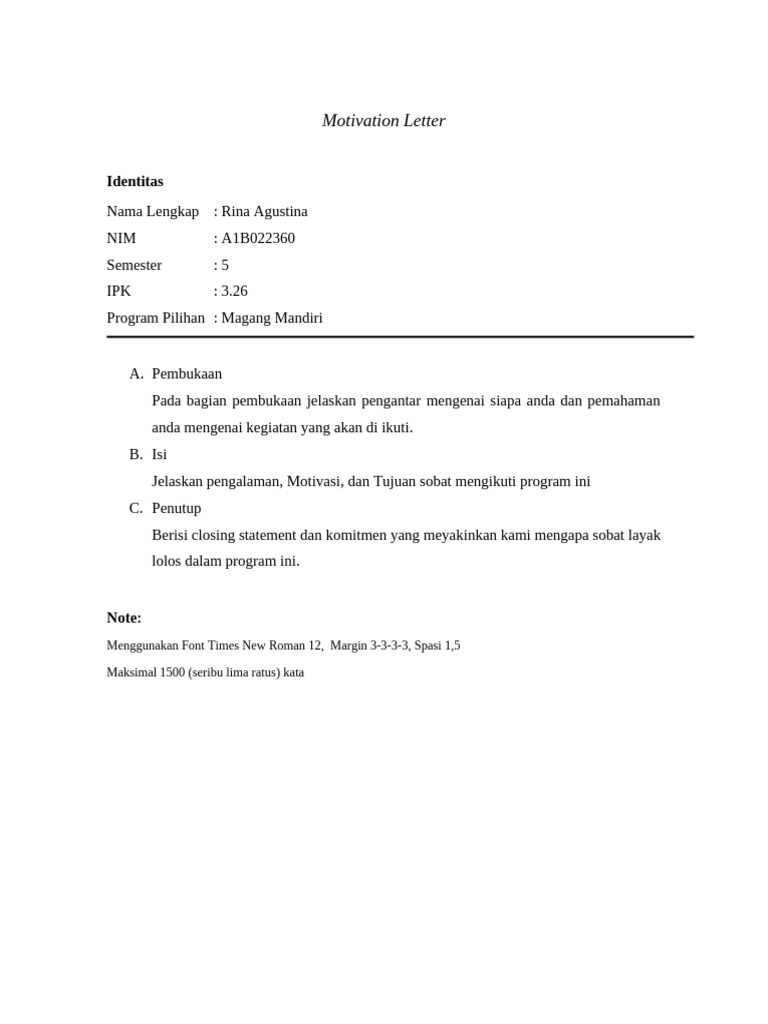 Motivation Letter Rina | PDF