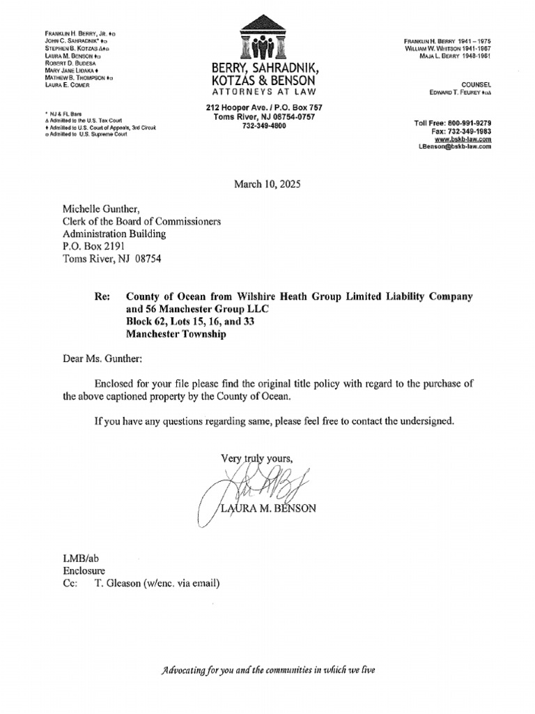 Signed LTR To Clerk Board With Title Policy | PDF
