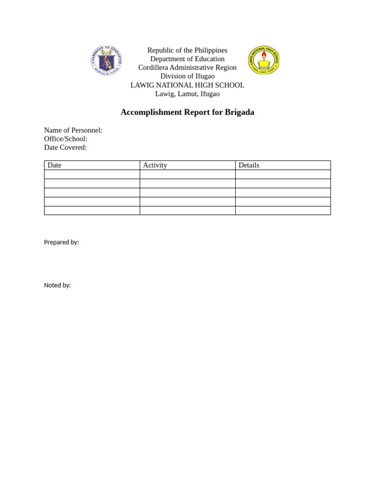 Brigada Accomplishment Report | PDF
