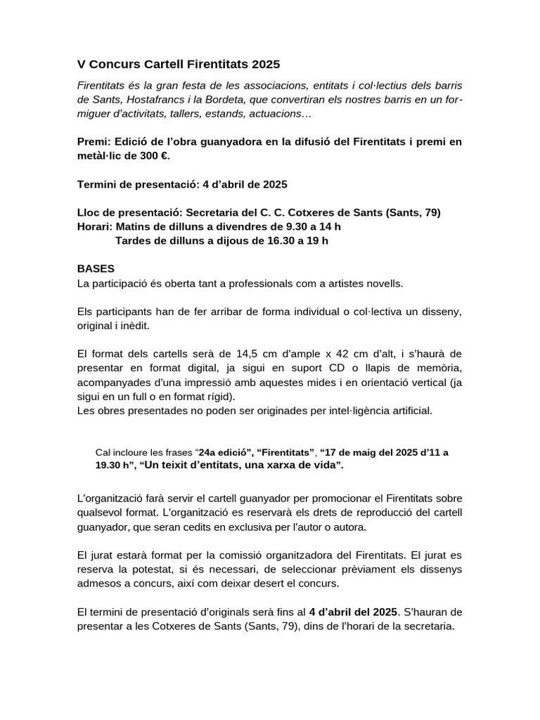 Bases Concurs Cartells Firentitats 2025 | PDF