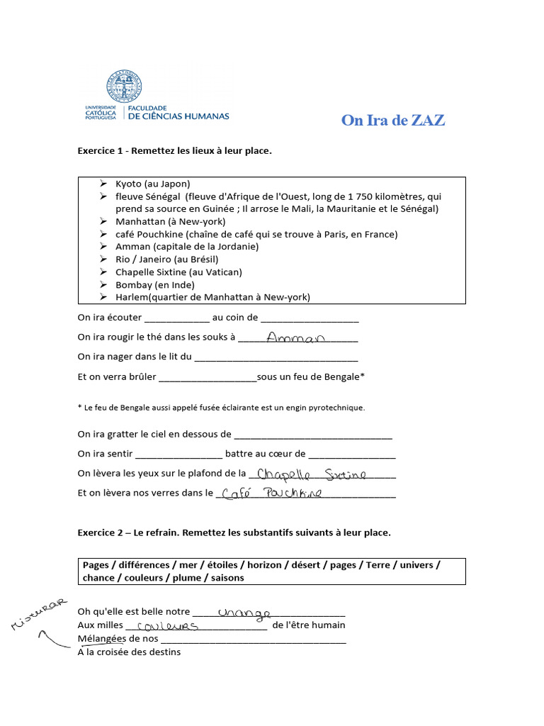 On Ira de ZAZ FICHE DE TRAVAIl | PDF | Geociências