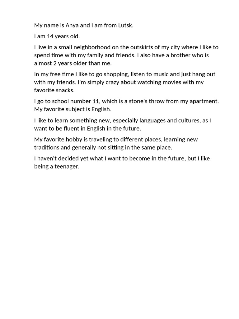 My Name Is Anya and I Am From Lutsk | PDF