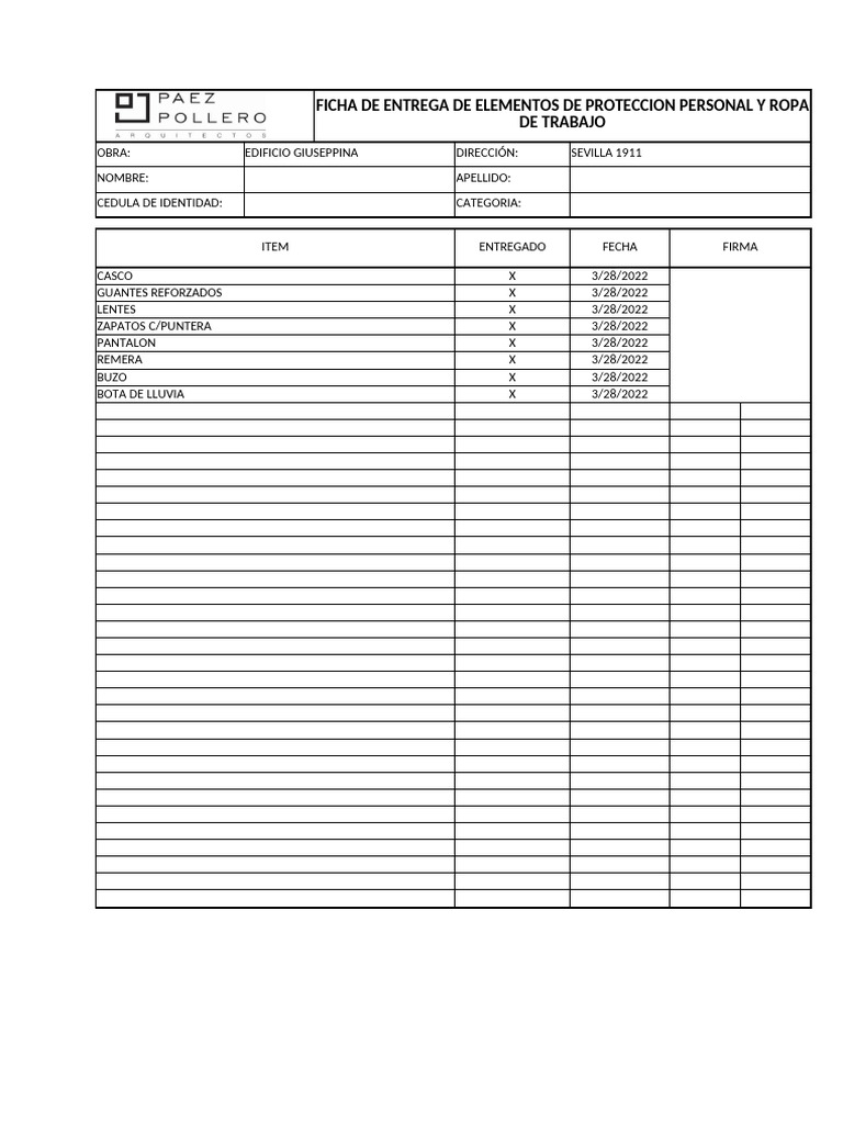 Planilla de Entrega de Epp | PDF