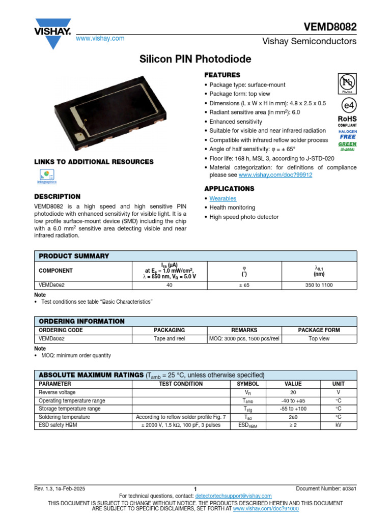 Vemd 8082 | PDF | Infrared | Diode