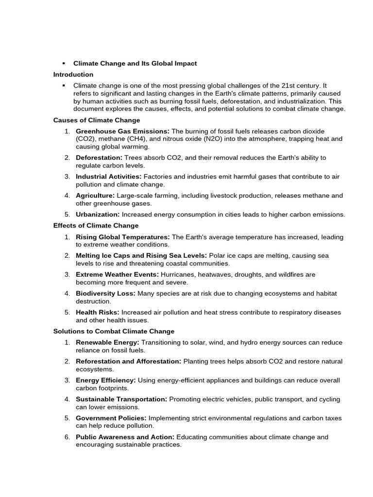 Global Warming: Causes and Solutions | PDF | Climate Change ...