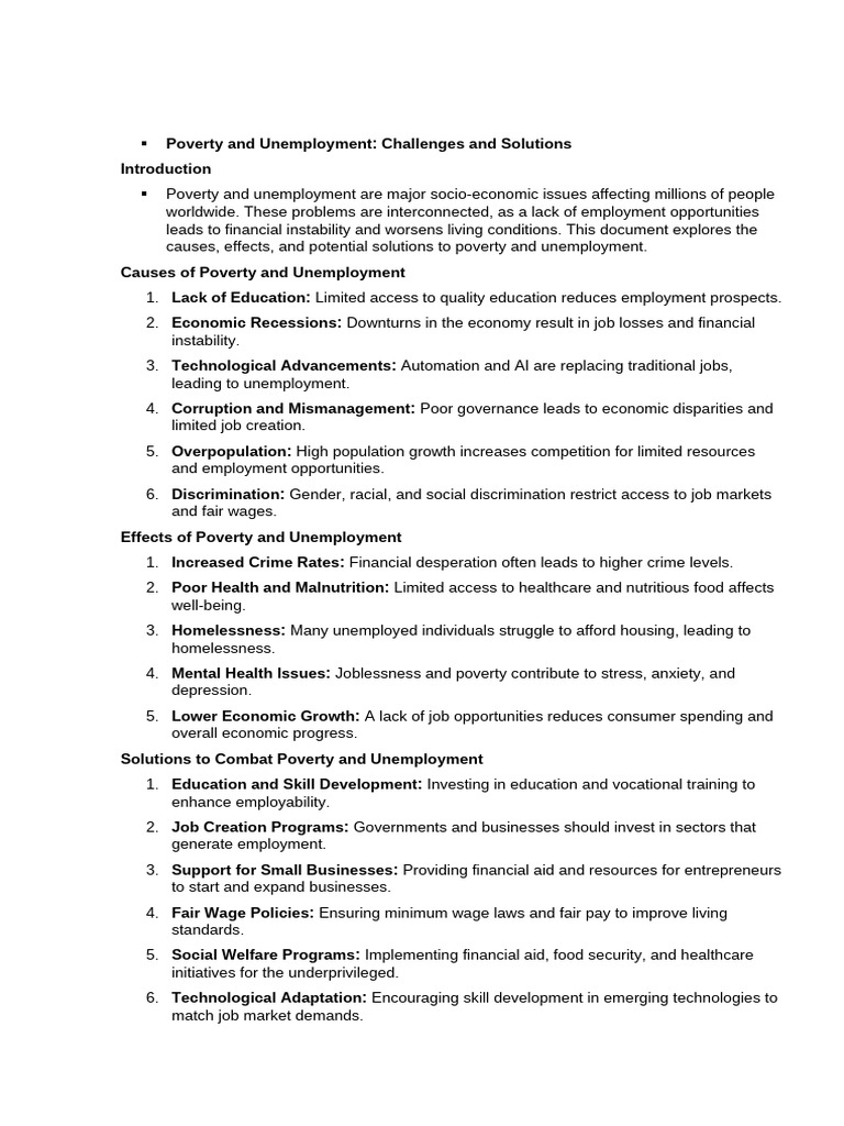 Poverty and Unemployment Challenges and Solutions | PDF | Unemployment ...