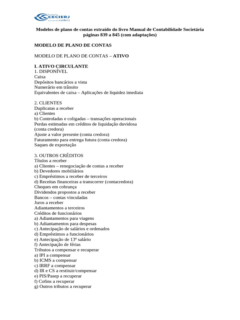 Modelos de Plano de Contas Contábeis | PDF | Empréstimos | Depreciação