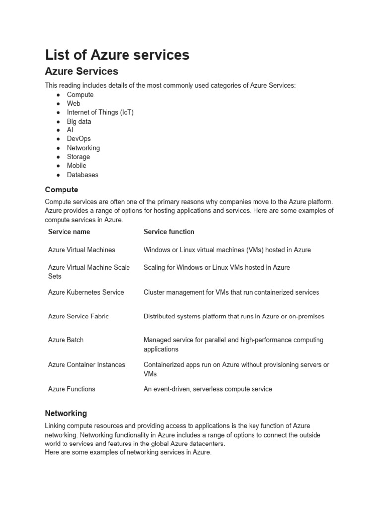 List of Azure Services | PDF | Microsoft Azure | Databases