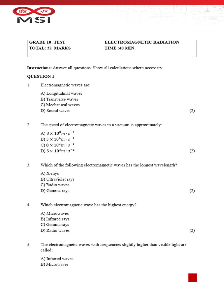 Pre-Test Grade 10 Electromagnatic Final | PDF | Electromagnetic ...
