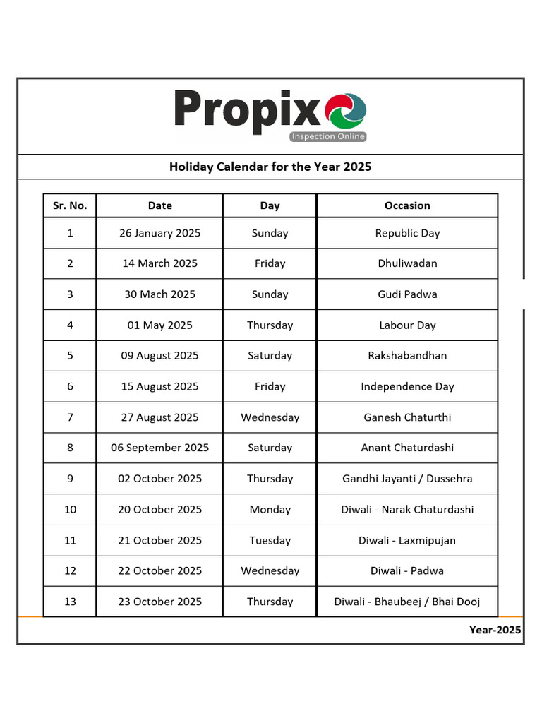 October 2025 Holiday Calendar | PDF