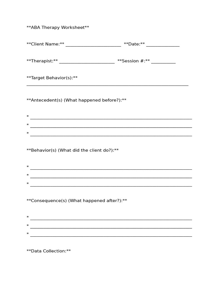 Worksheet for Aba | PDF