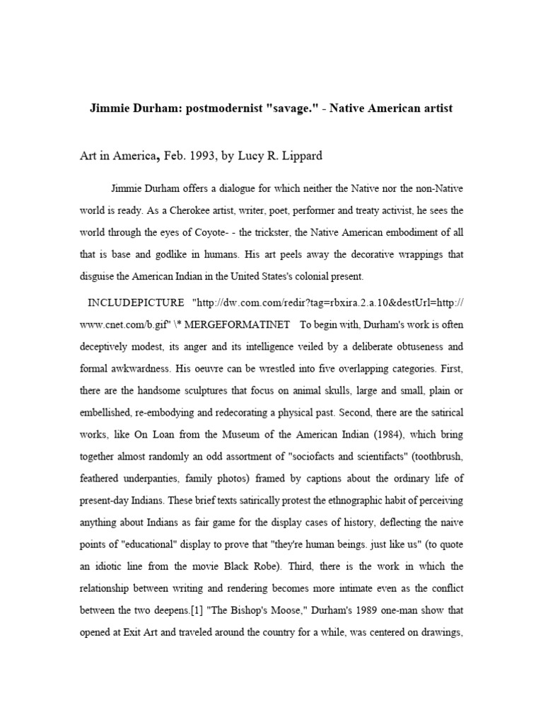 LIPPARD, Lucy - Jimmie Durham: Postmodernist "Savage." - Native ...